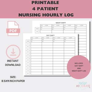 Four Patient Nurse Hourly Rounding Log. Nurse SBAR Nightshift and ...