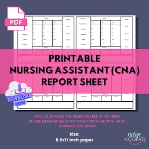 Cna/pca/pct/nurse Assistant Report Sheet - Etsy