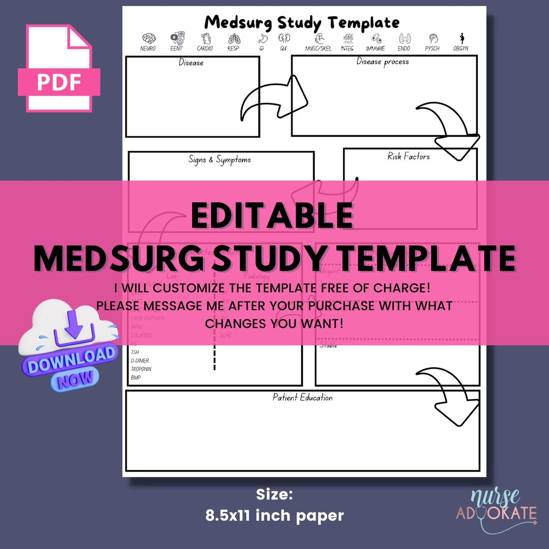 EDITABLE Medsurg Nursing Study Study Guide for Nursing Students in ...