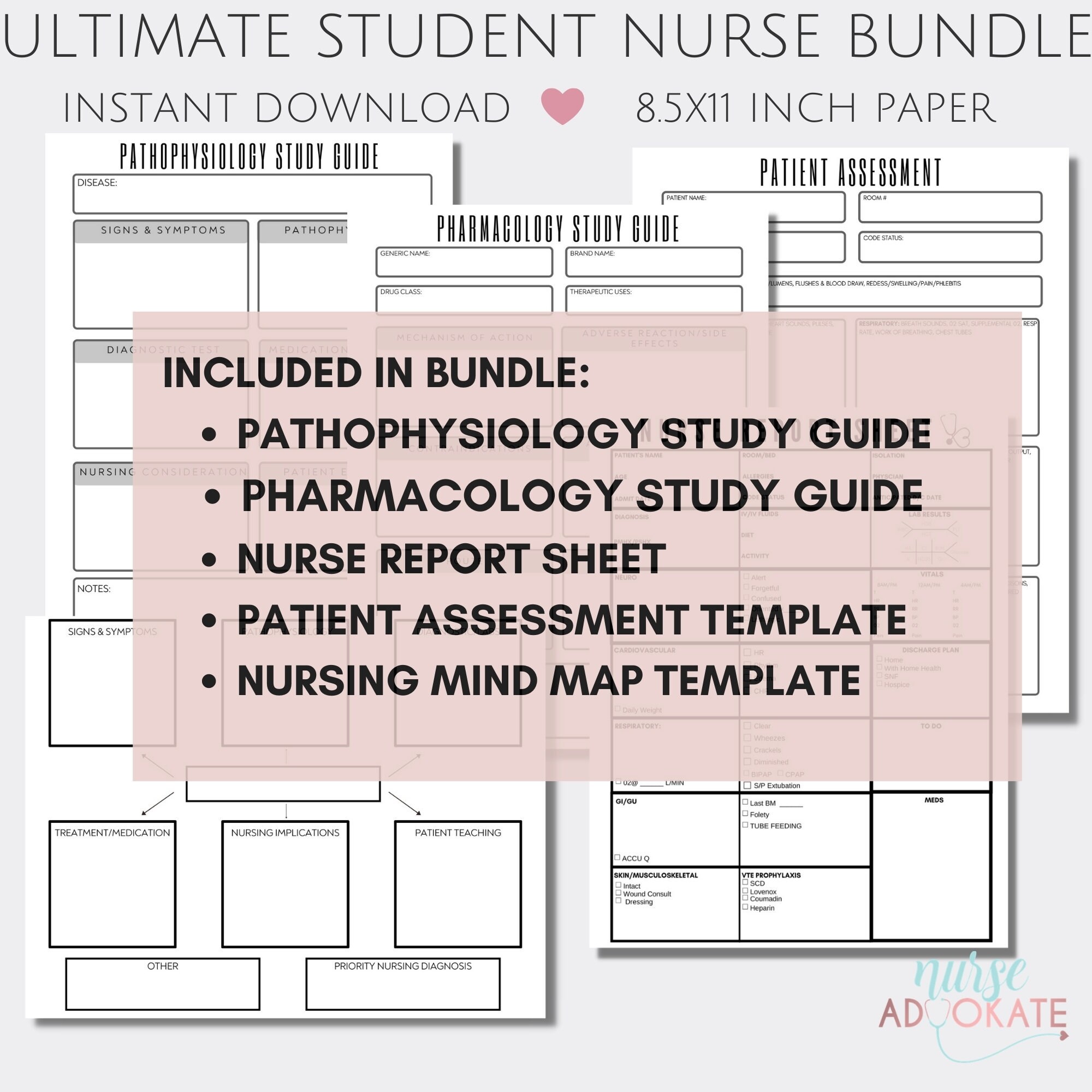 Nursing Student Bundle/patient Assessment Template/single Patient ...