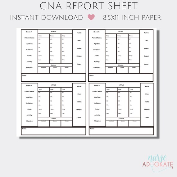 CNA PCA PCT 4 patient Report sheet. Med Surg certified - Etsy France