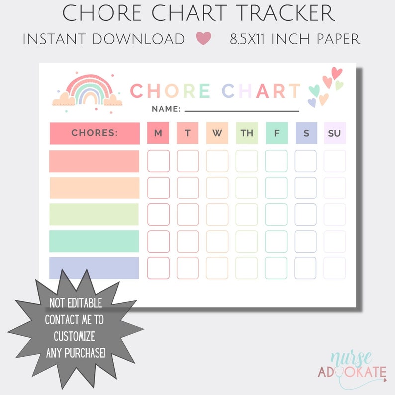 Printable Children's Chore Chart Tracker Printable PDF to Help Teach ...