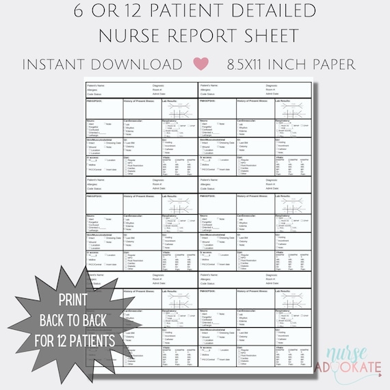 Six Patient Detailed Nurse Report Sheet Template. SBAR RN | Etsy