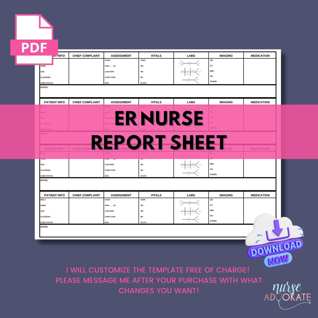 ER Nurse Report Sheet Template SBAR Handoff for Four Patients Medsurg ...