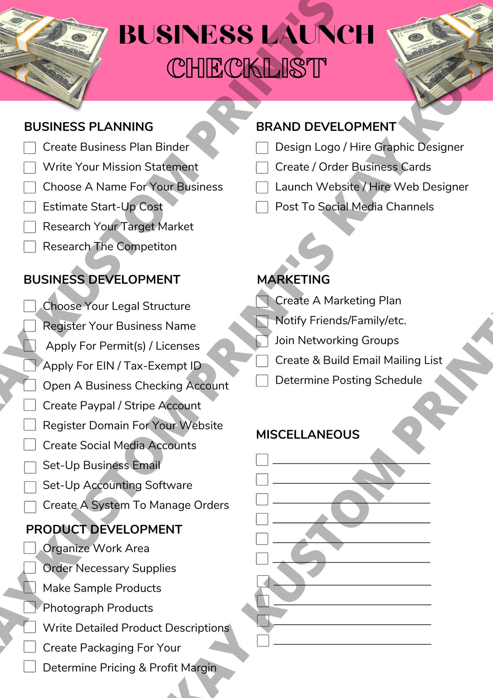 BUSINESS Launch Checklist | Business Planner | Business Start up List ...