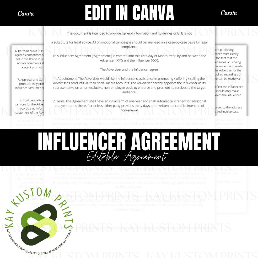Influencer | Brand Ambassador Agreement |social Media Influencer ...