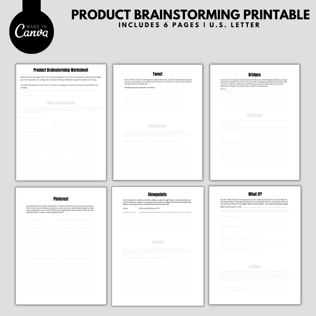 Product Brainstorm | Product Planner | Instant Download | Digital ...