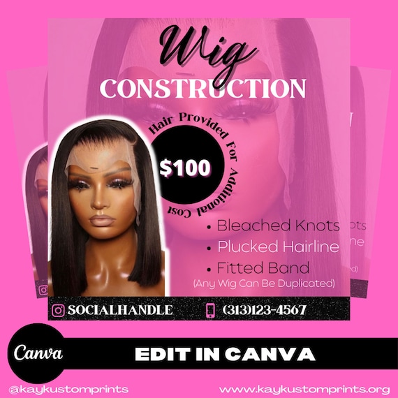 Editable Wig Construction Social Media Flyer Canva Template | Etsy