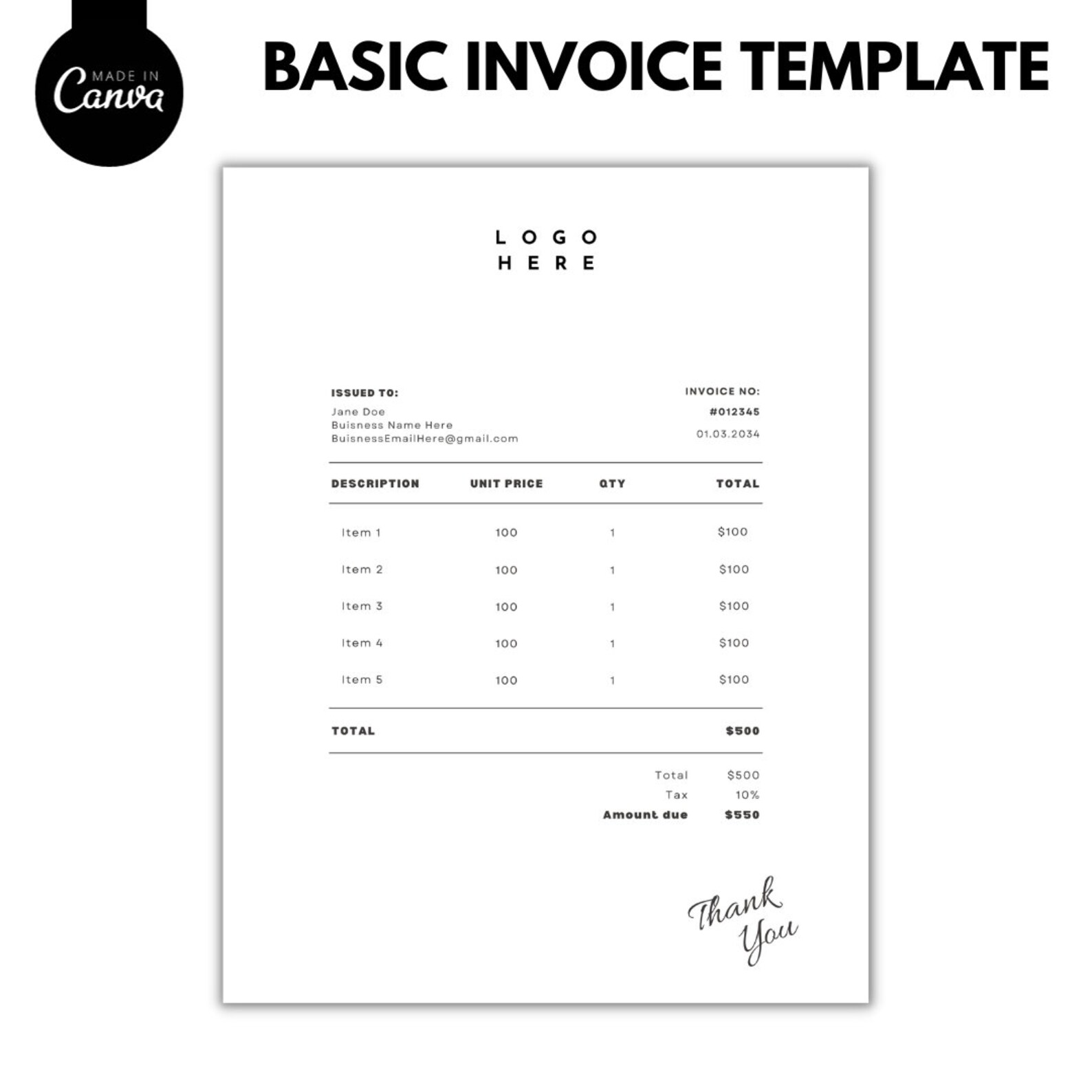 Business Invoice | Hair Braider Invoice Template | Billing Template ...