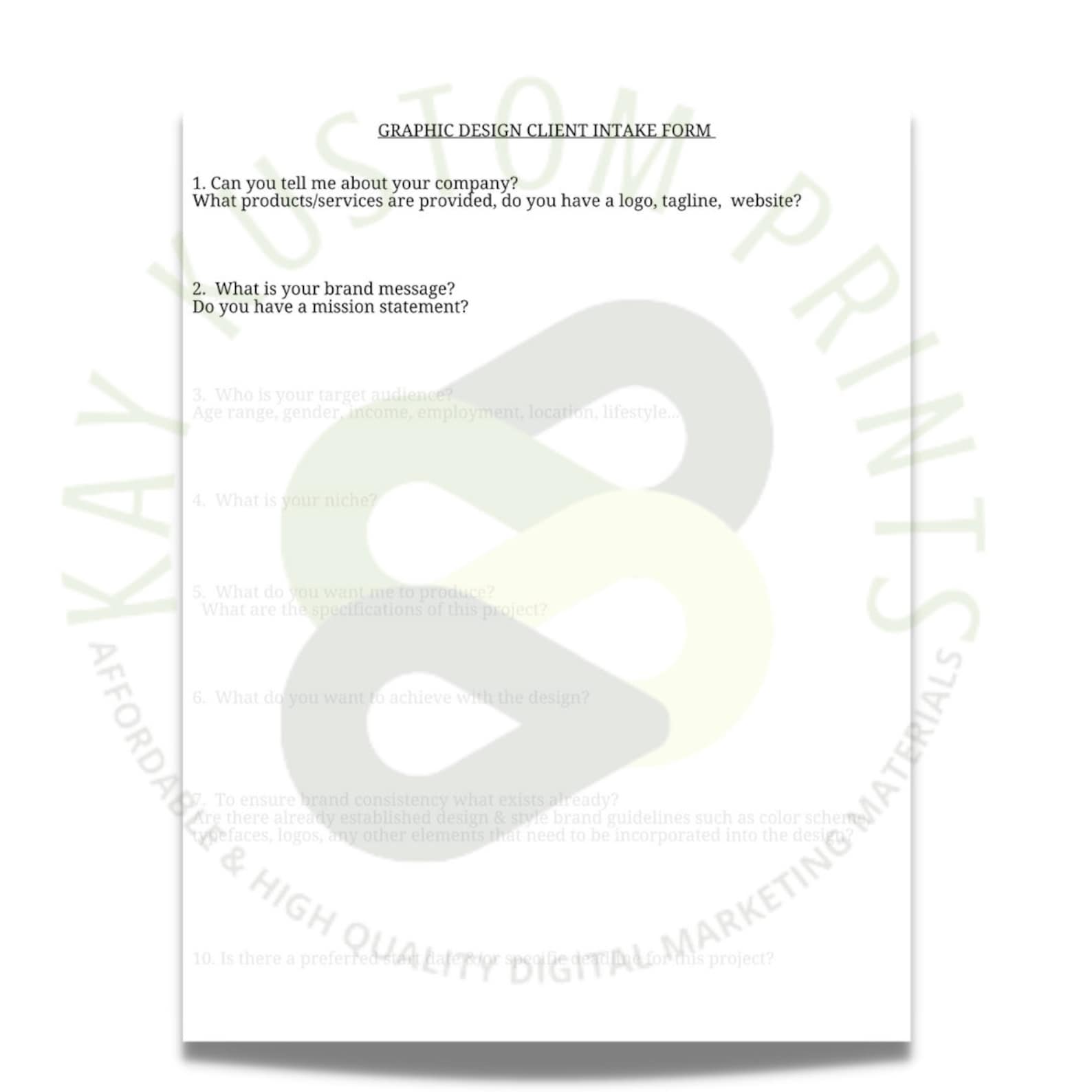 New Client Intake Form Template - for Graphic Designers- (word ...