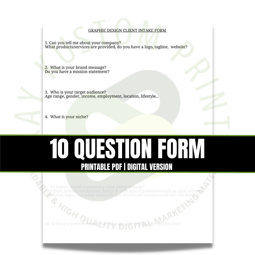 New Client Intake Form Template - for Graphic Designers- (word ...