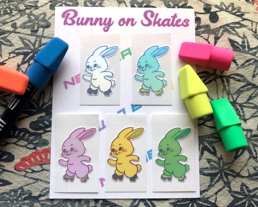 Mini 5pc Newjeans Bunny on Skates Stickers Set NJ Bunnies Kpop Rainbow ...