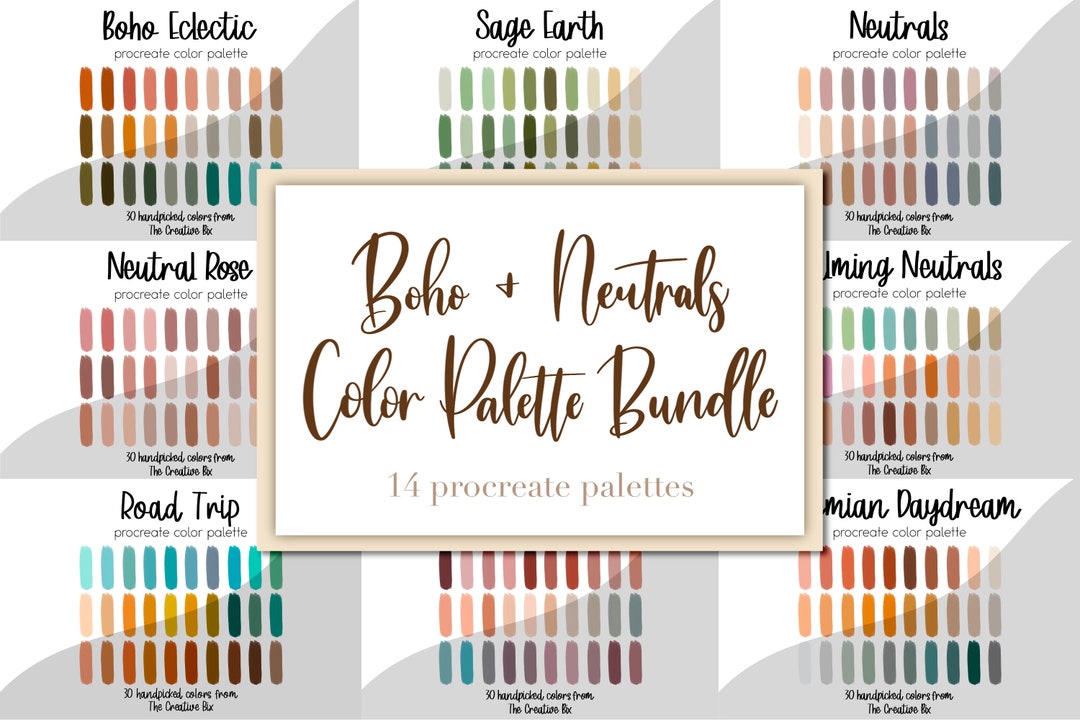 Boho & Neutrals Color Palette Bundle for Procreate, 420 Colors ...