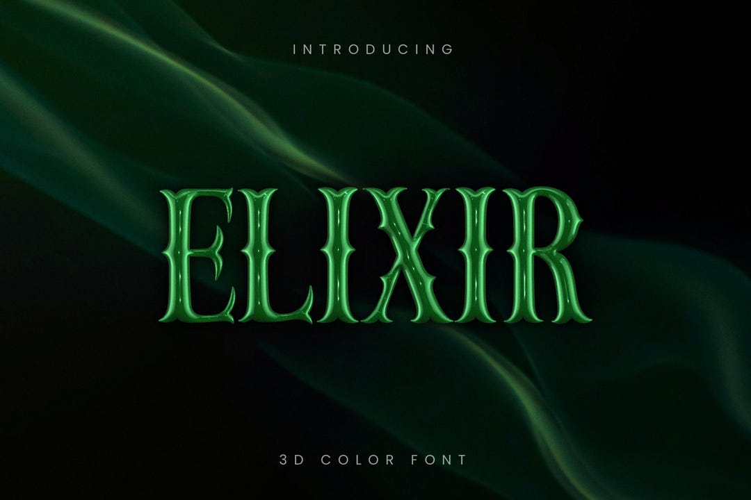 Elixir 3D SVG Color Font, Handmade Wicked Bitmap Typeface - Etsy