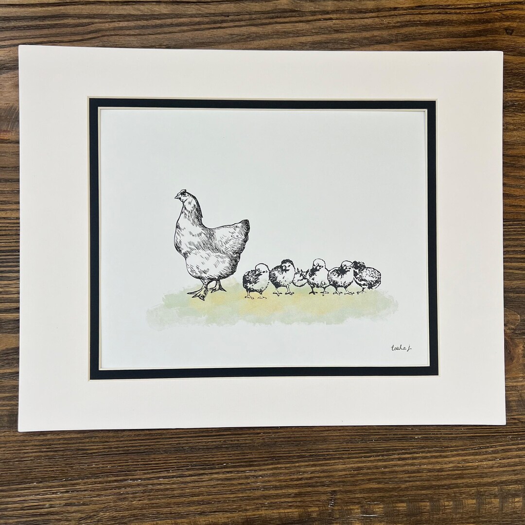 Chicken With Baby Chicks | Watercolor Art Print - Etsy