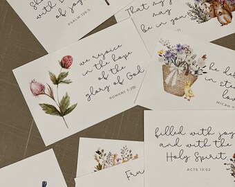 Floral Scripture Card Set Watercolor Illustrated Pack 12 - Etsy