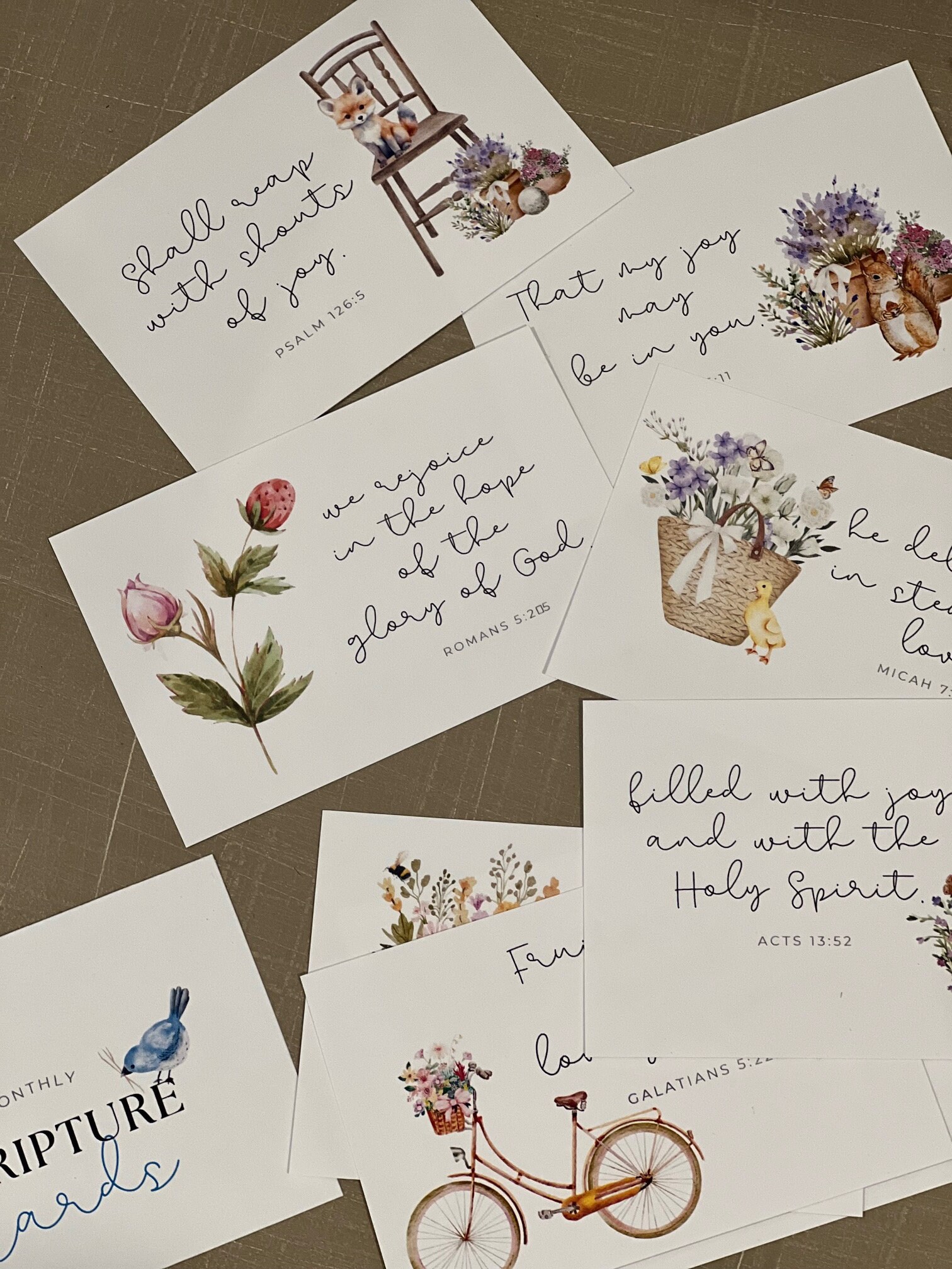 MONTHLY Scripture Card Set Watercolor Illustrated Pack - Etsy