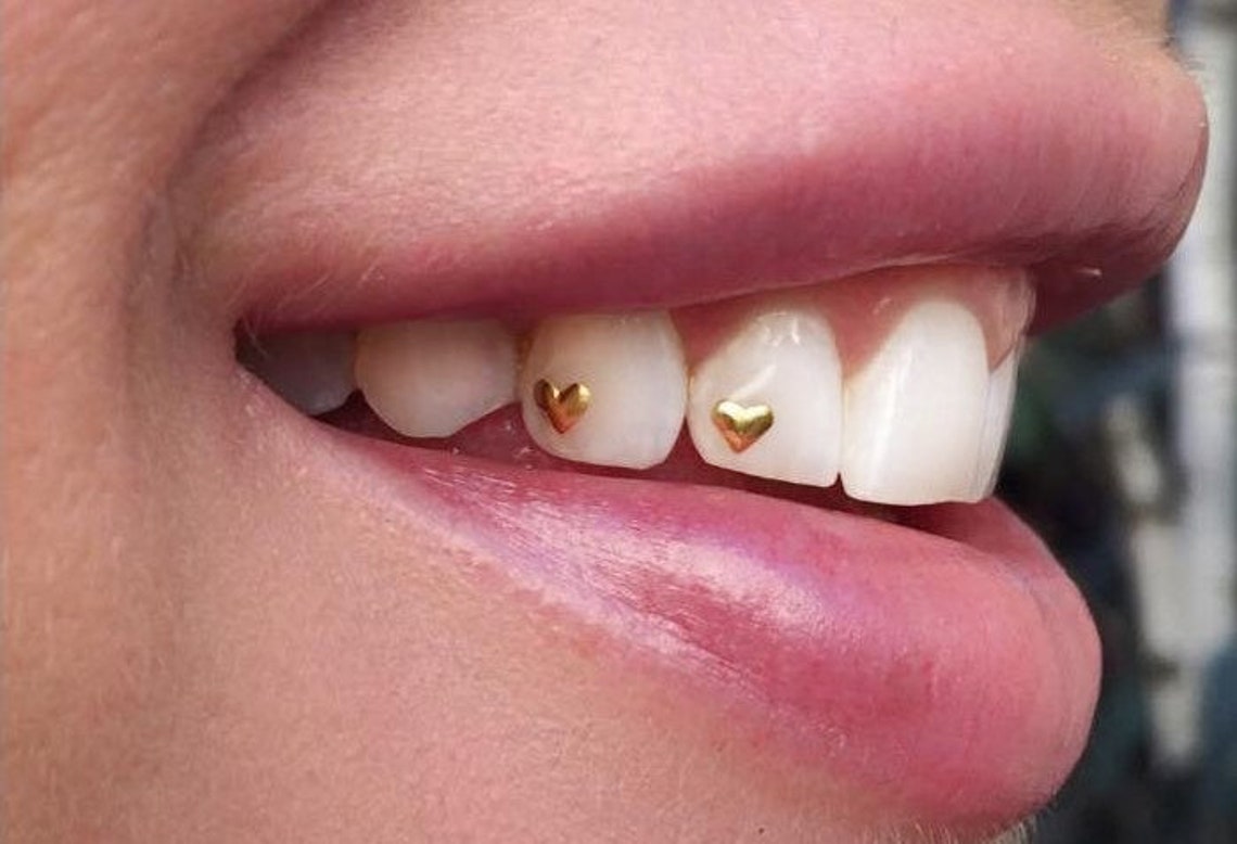 Gold Heart Set Tooth Gems DIY 18k Gold Plated Hearts and - Etsy