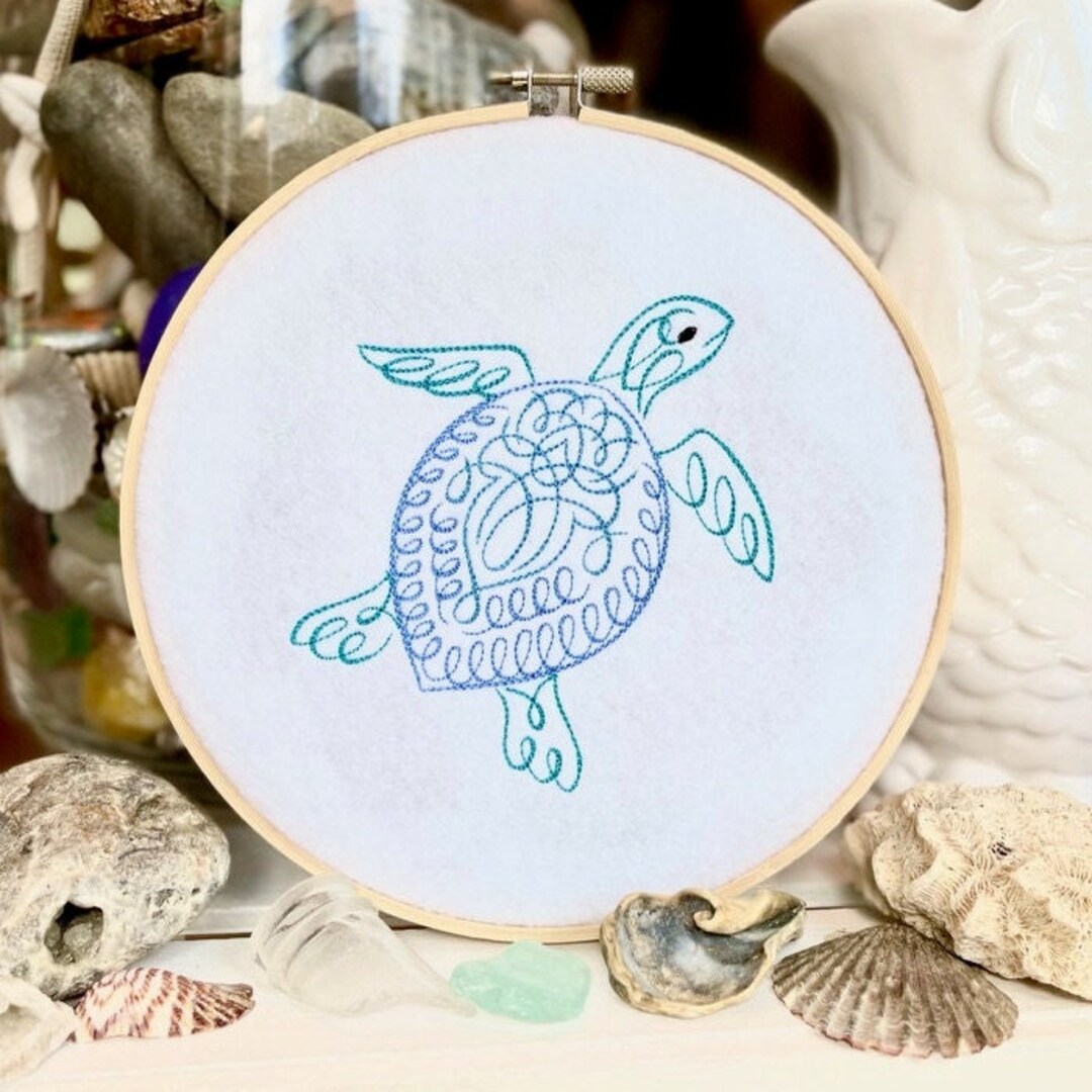 Sea Turtle Calligraphy / Embroidery Hoop Art / Stylized Animal - Etsy