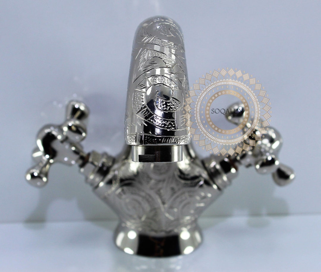 Embossed Silver Faucet , Centerset Faucet Hand Carved Faucet Antique ...