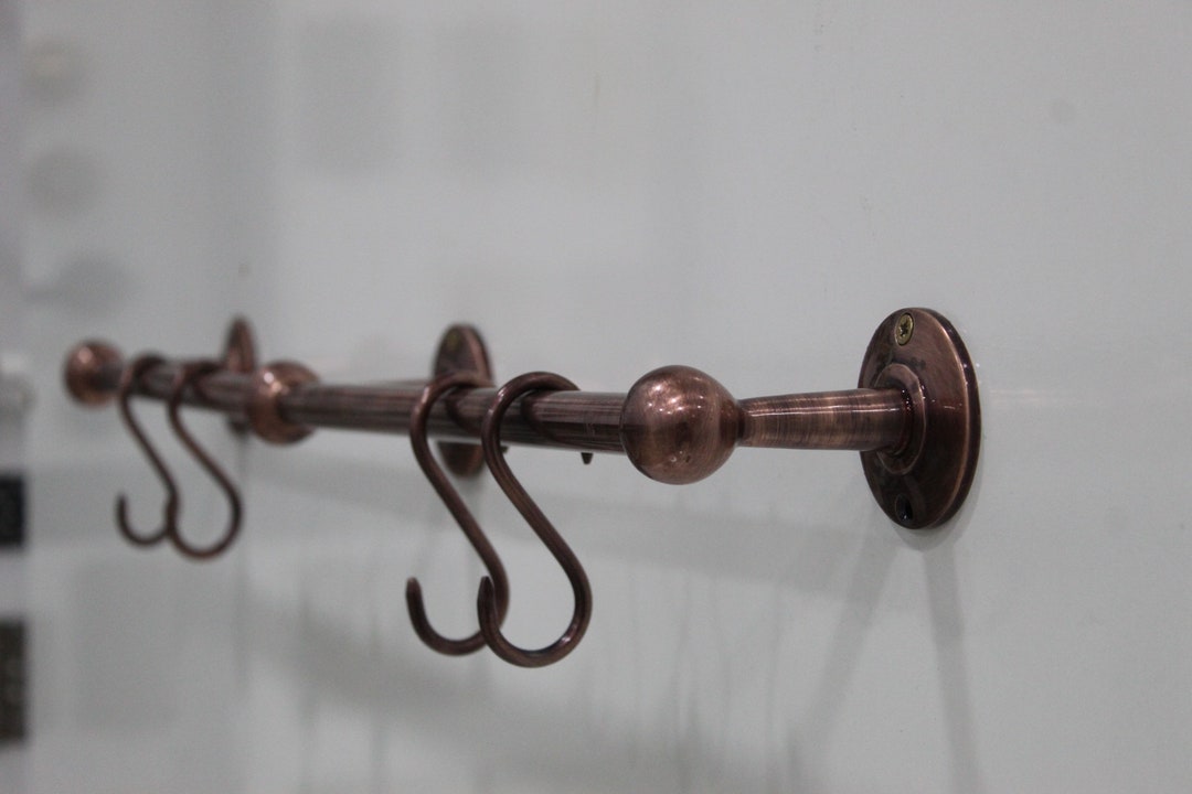 Antique Style Unlacquered Copper Pot Rack Vintage Handmade Gold Copper ...