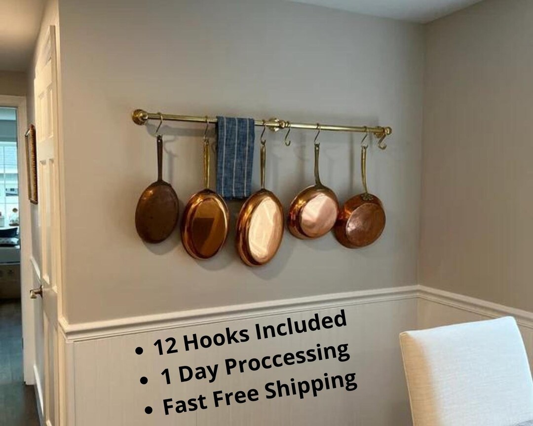 Handmade in Brass, This Rustic, Wall-mounted, Vintage-looking Pot Rack ...