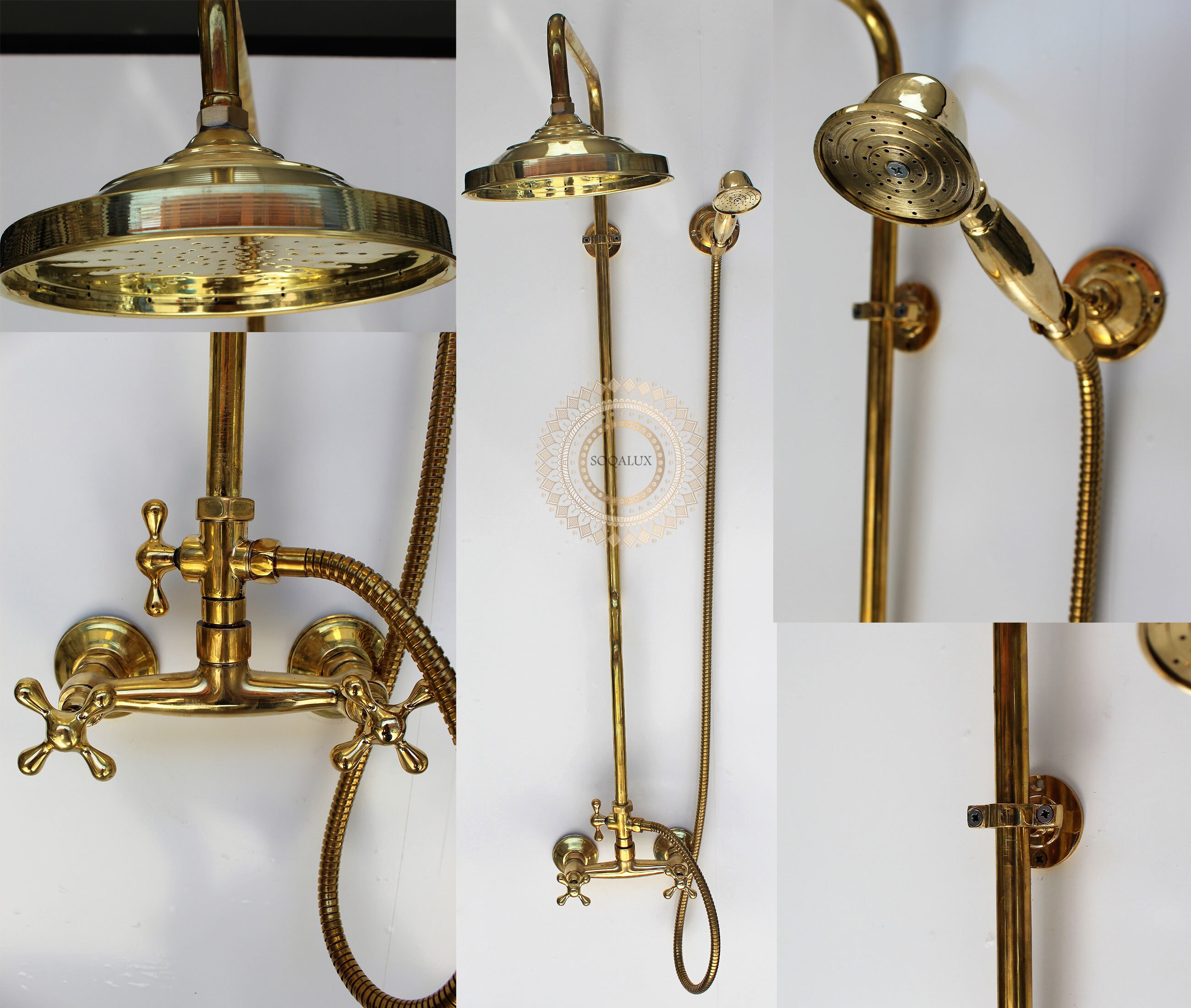 Antique Brass Rain Shower System With Handheld Shower Faucet Etsy