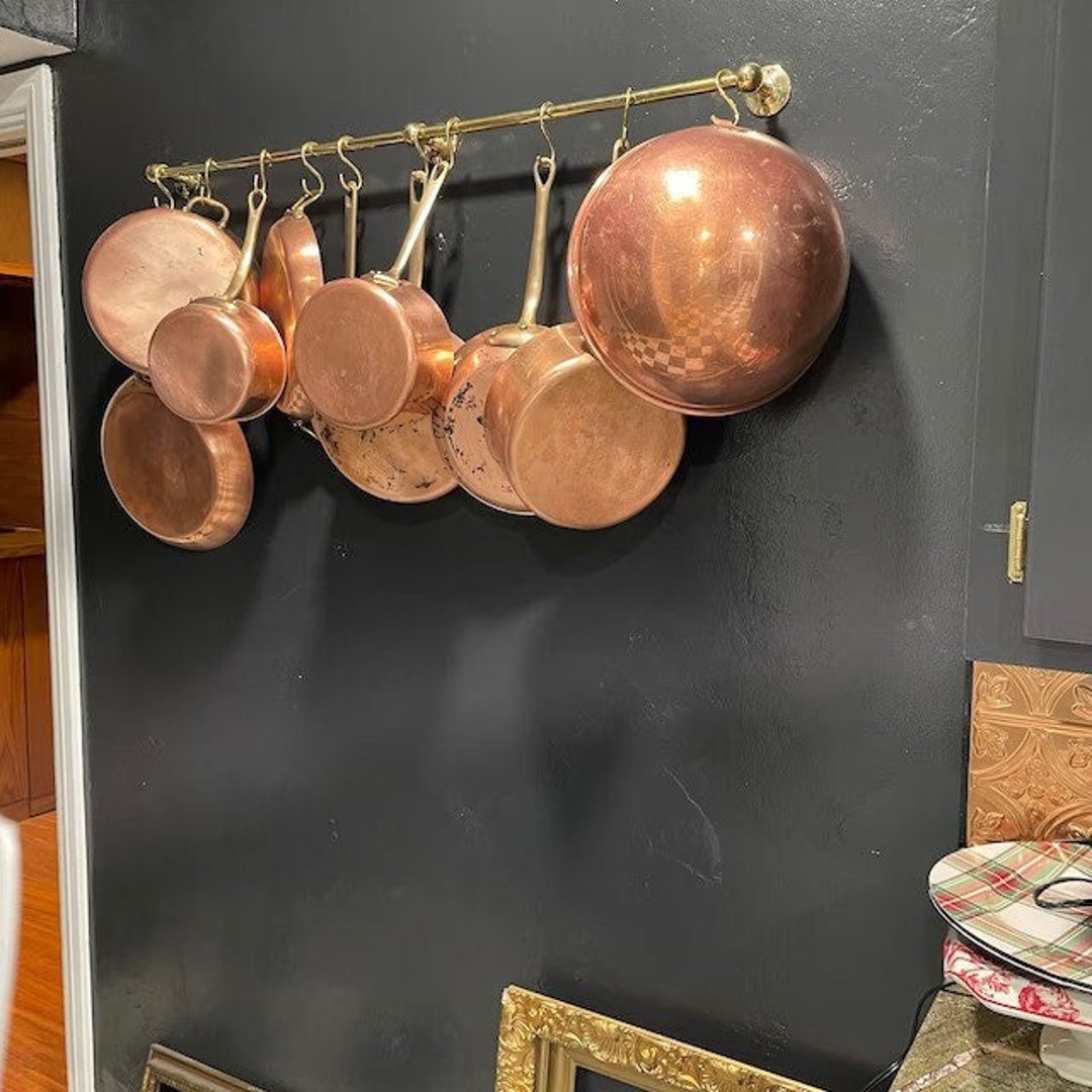 Handmade in Brass, This Rustic, Wall-mounted, Vintage-looking Pot Rack ...