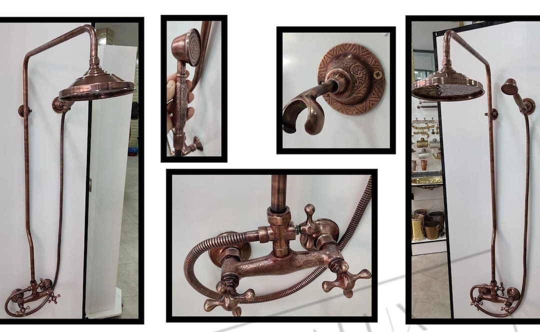 Unlacquered Copper Shower System, Vintage Round Showerhead, Handheld ...