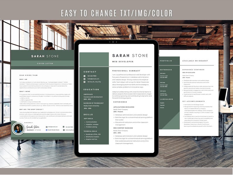 Modern Resume Template: Clean CV With Cover Letter (digital Download ...