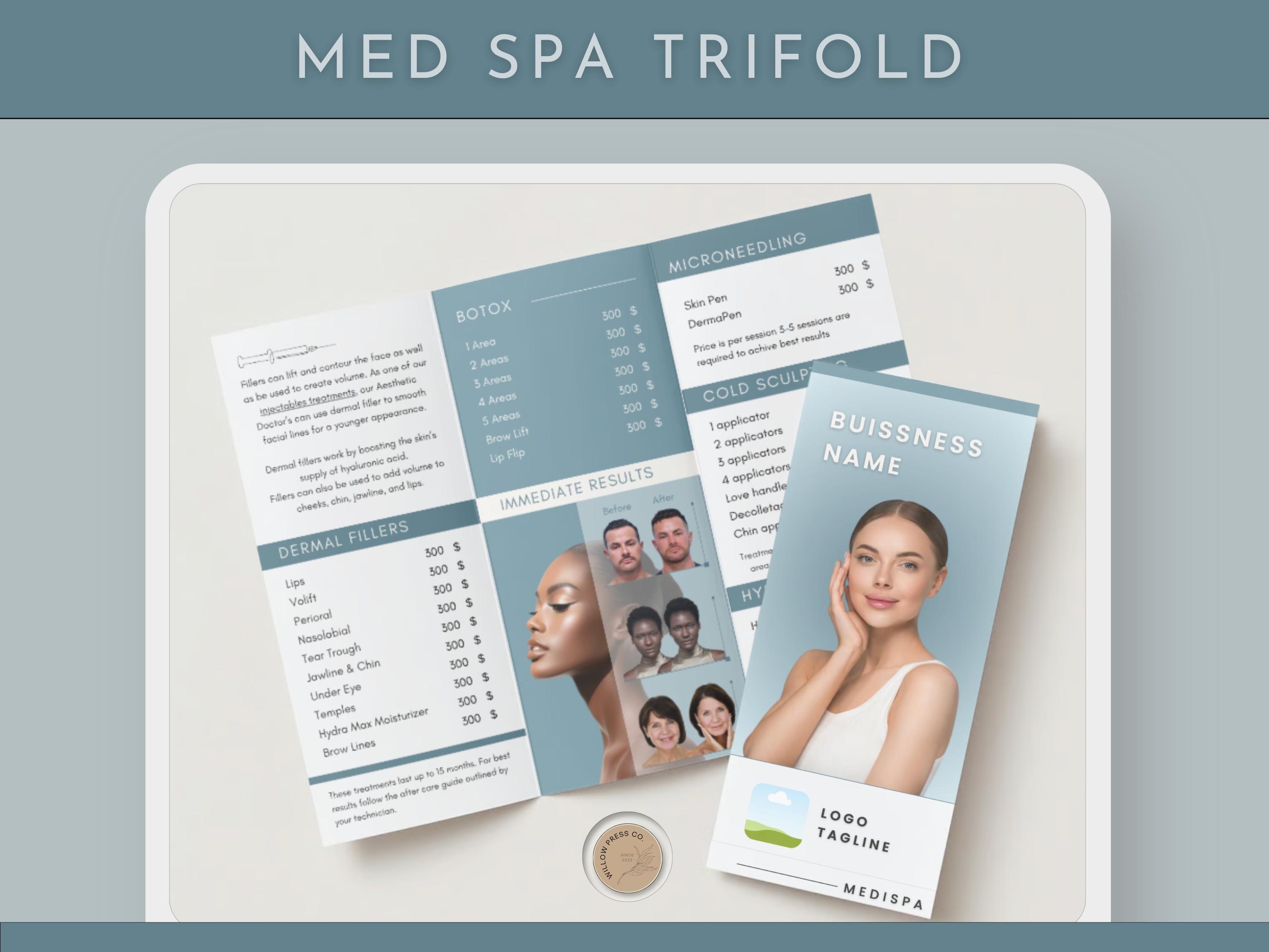 Editable Medspa Trifold Brochure Canva Template – Price List, Botox ...