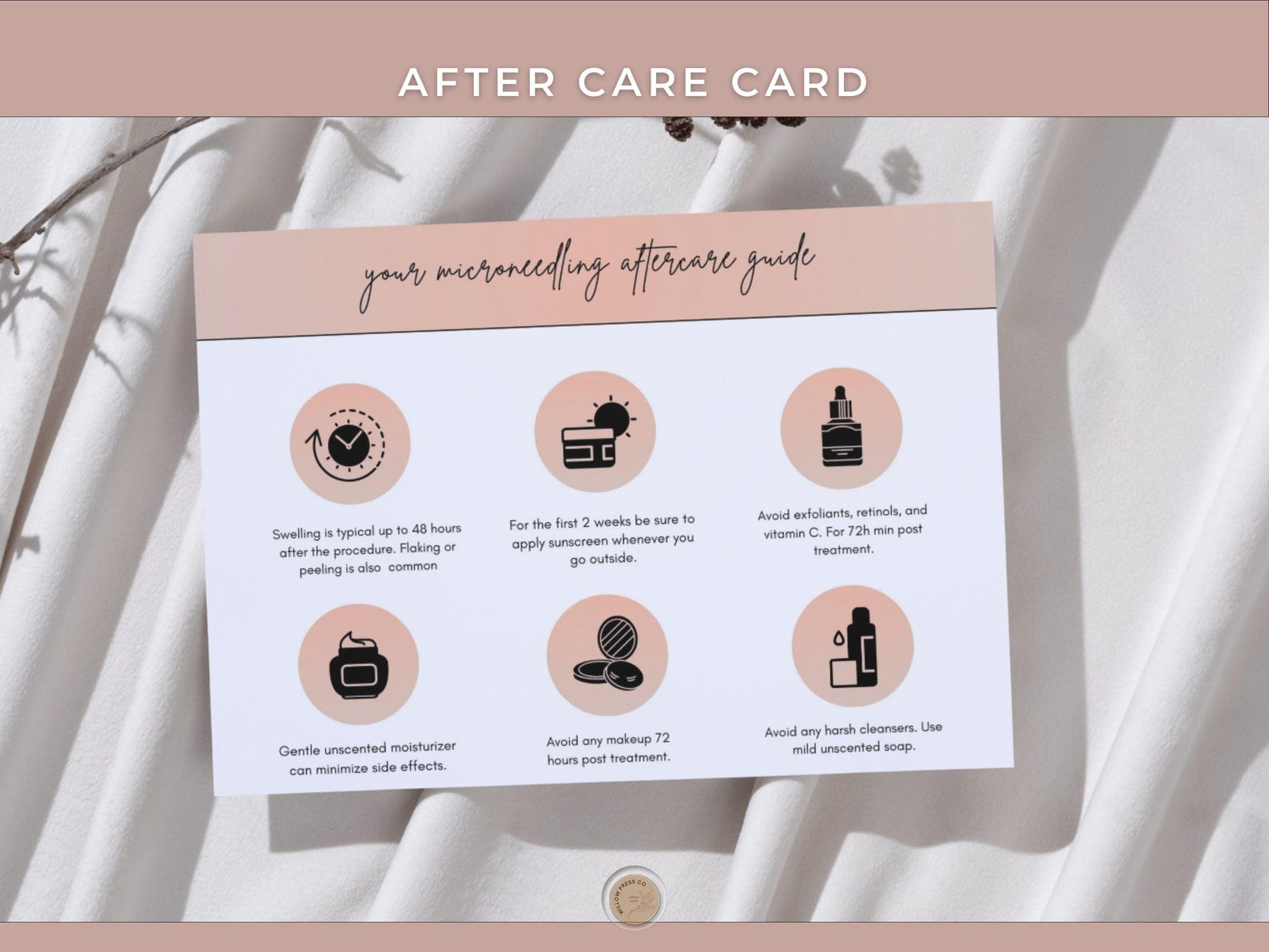 Post Treatment Recovery Card Template, Editable Esthetician Aftercare ...