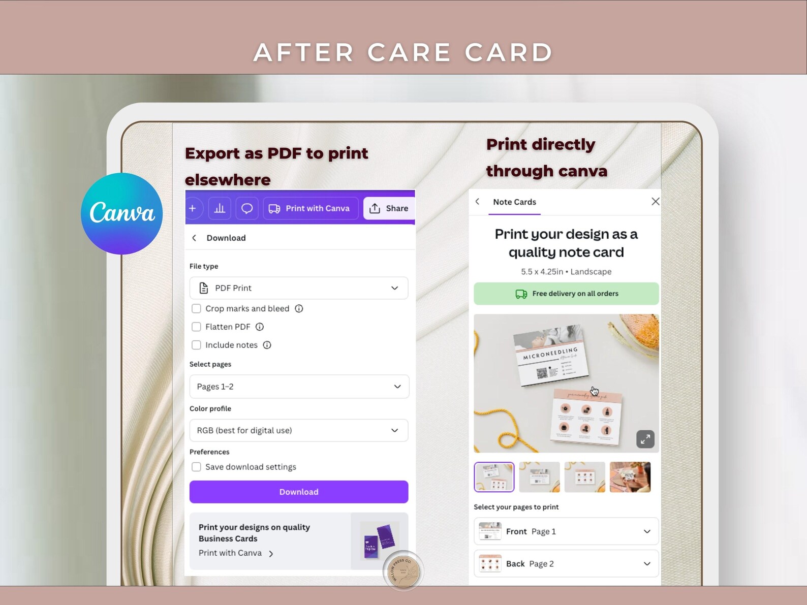 Post Treatment Recovery Card Template, Editable Esthetician Aftercare ...