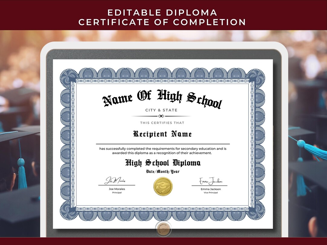 Editable Diploma, High School Diploma Template, Template, Printable ...
