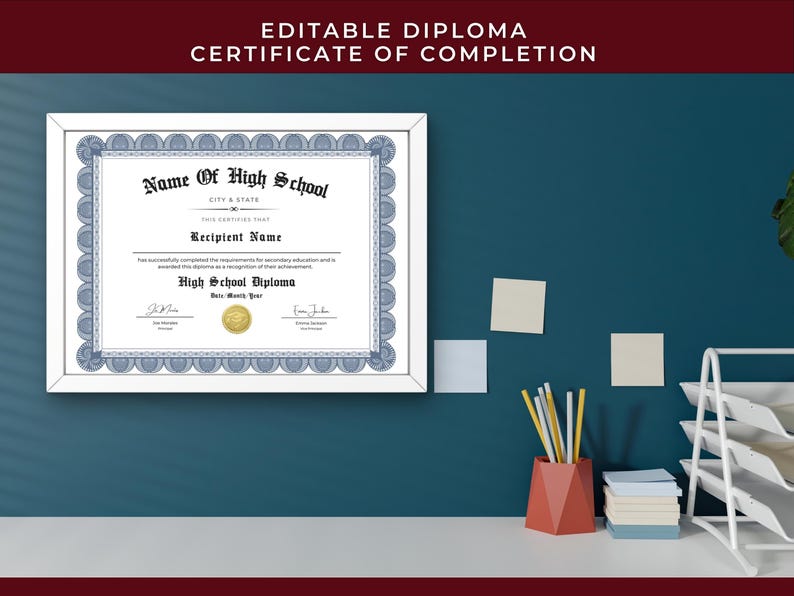 Editable High School Diploma Template – Printable Graduation ...