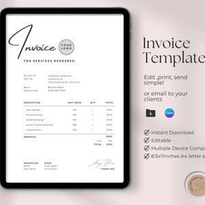 Printable Invoice Template | Small Business | Letter & A4 | Editable ...