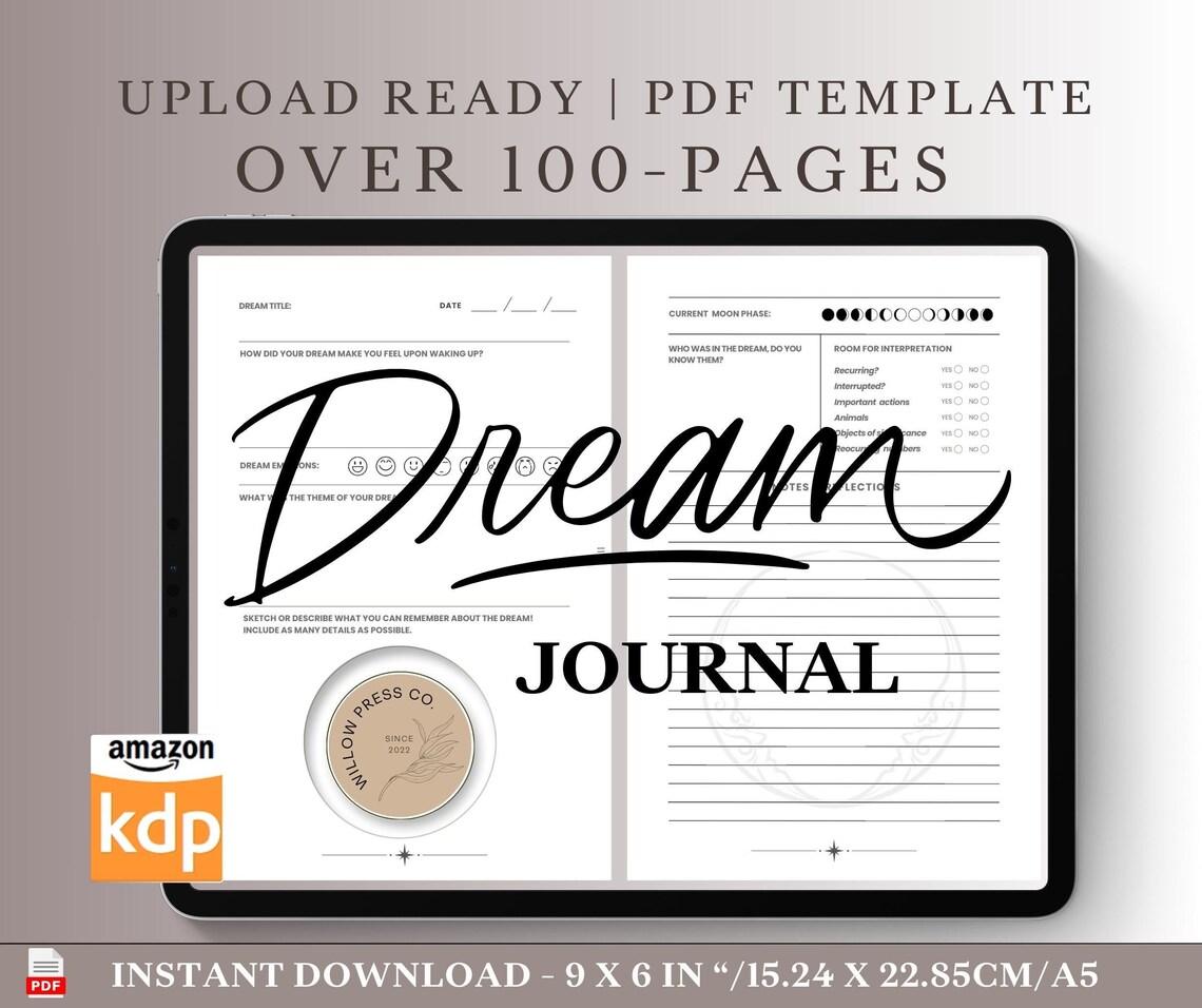 Guided Dream Journal Template: Printable Dream Diary (6x9) (KDP Ready ...