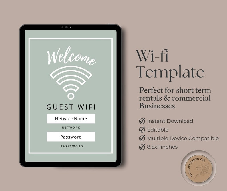 Wi-fi Sign, Air-bnb Wifi Sign Printable, Wifi Password Sign, EDITABLE ...