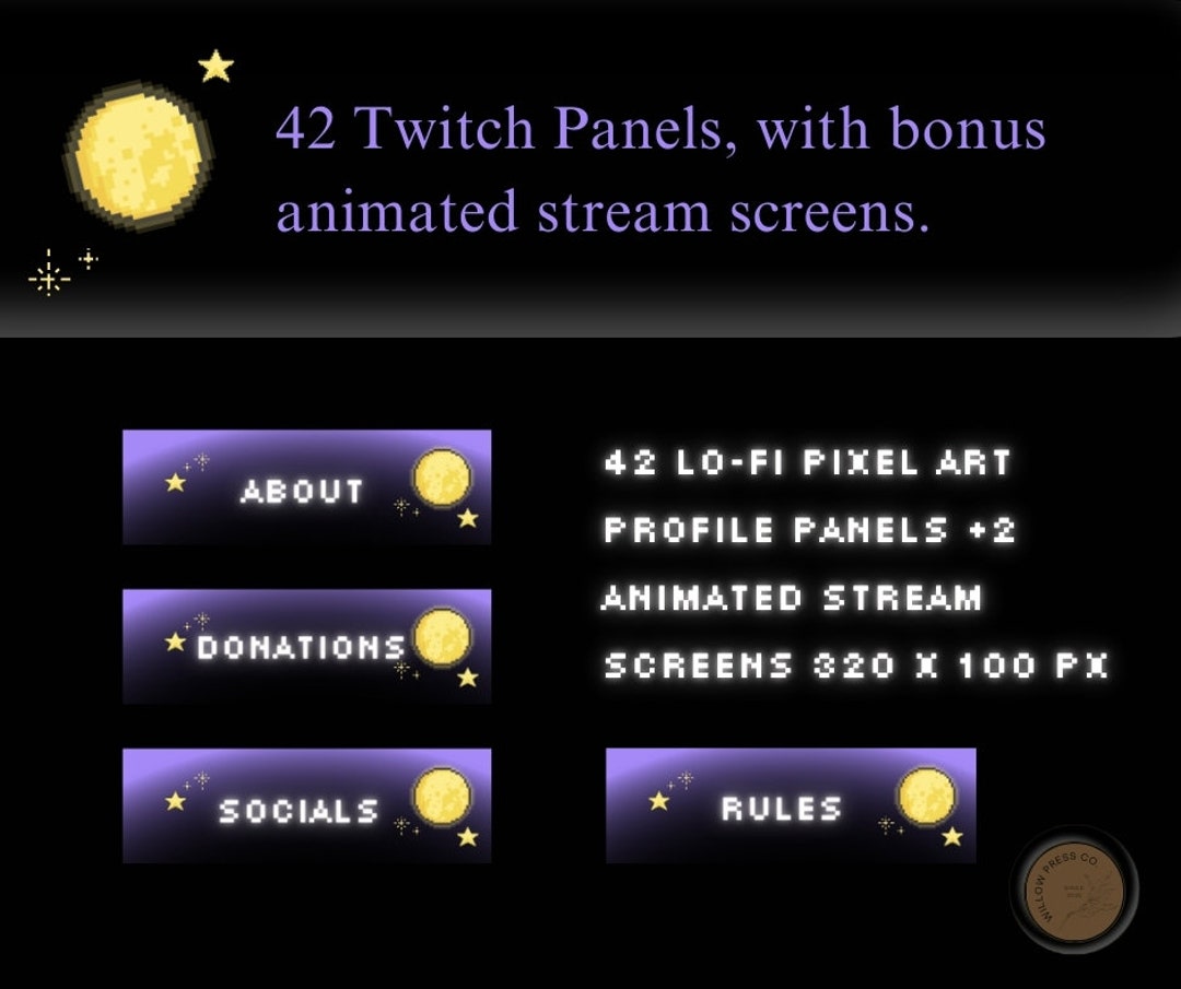 Lo-fi Moon & Stars Twitch Panels: Midnight Purple Animated Screens - Etsy