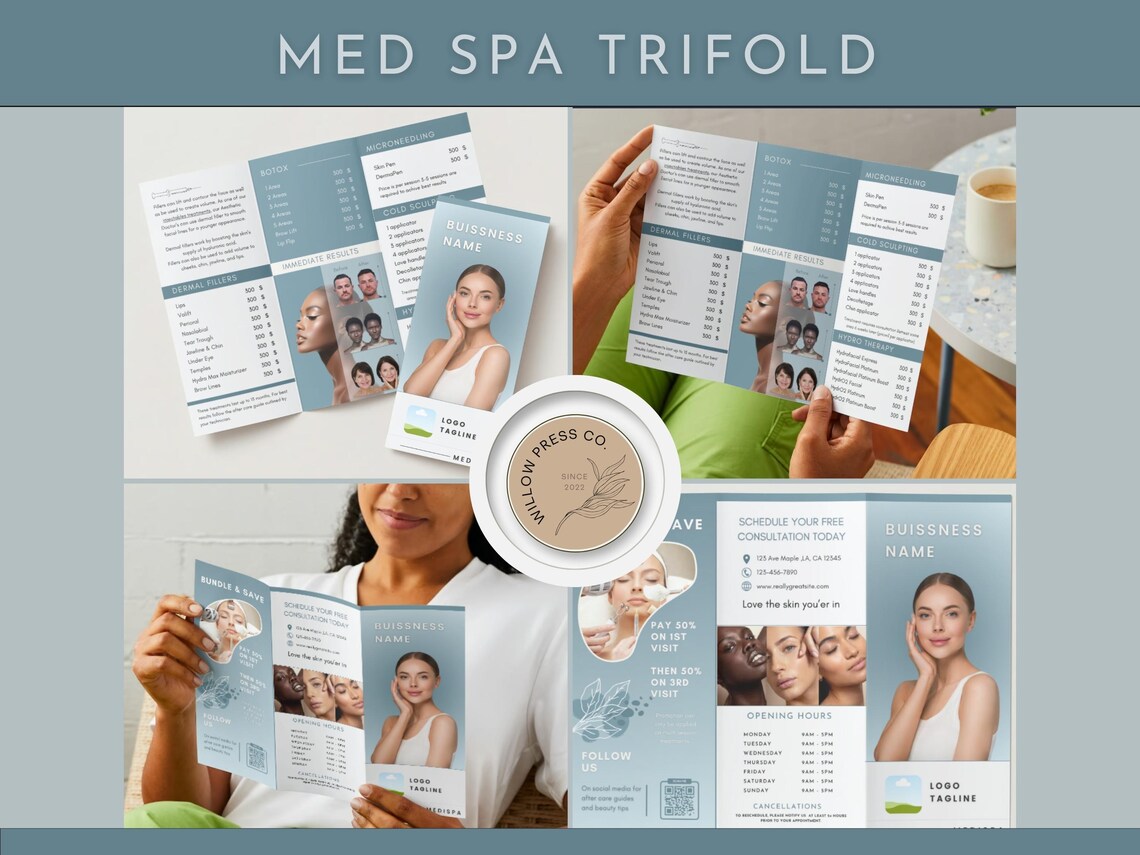 Editable Medspa Trifold Brochure Canva Template – Price List, Botox ...