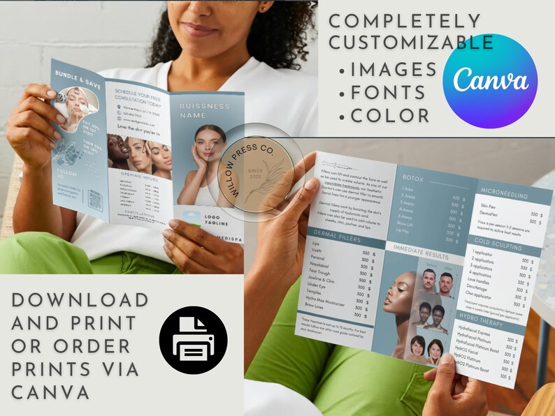 Editable Medspa Trifold Brochure Canva Template – Price List, Botox ...