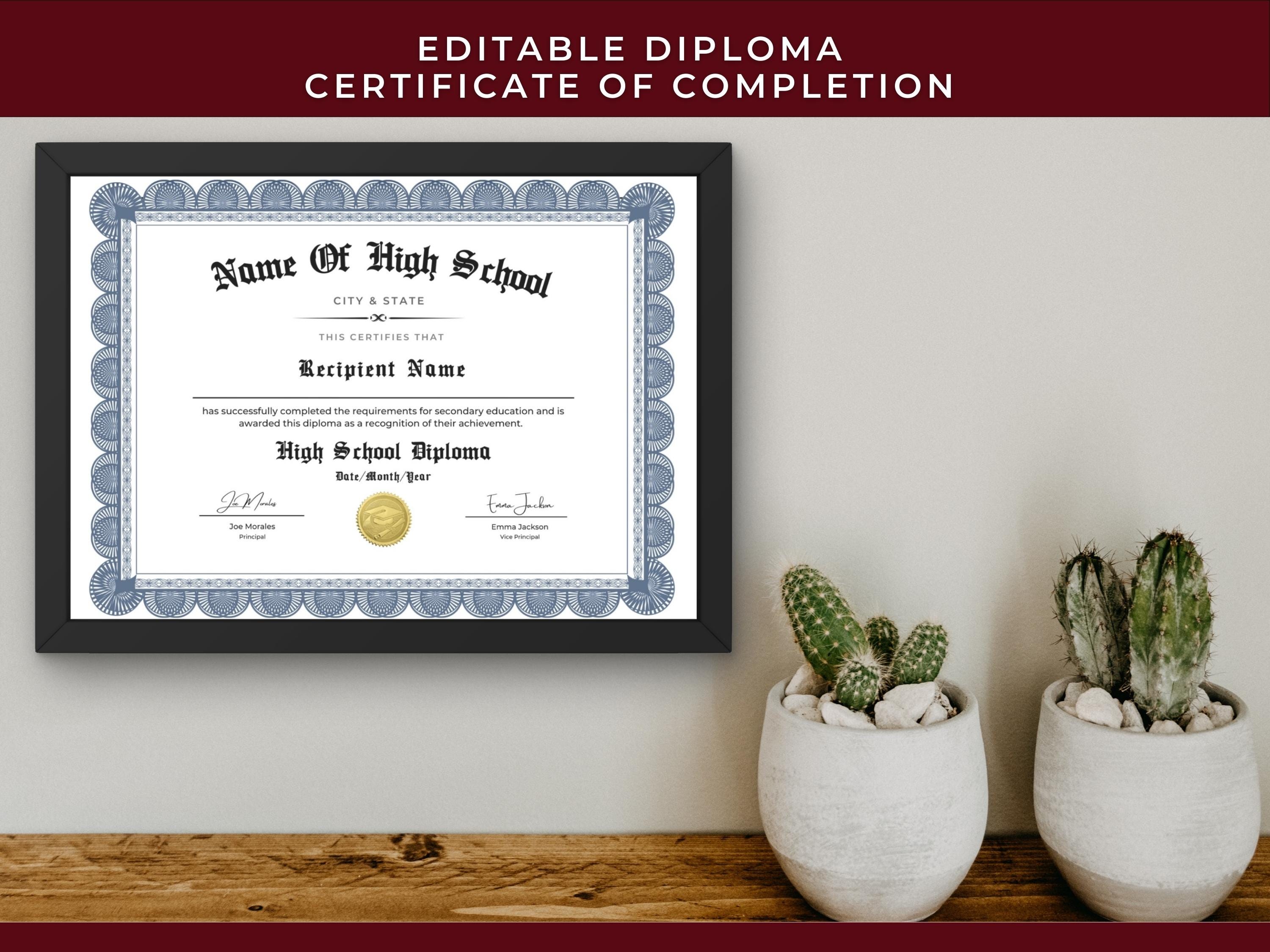 Editable Diploma, High School Diploma Template, Template, Printable ...