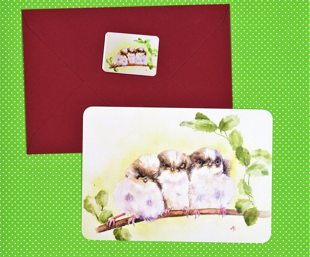 Set of Greeting Card Stickers Envelope Bird Small Sparrows - Etsy