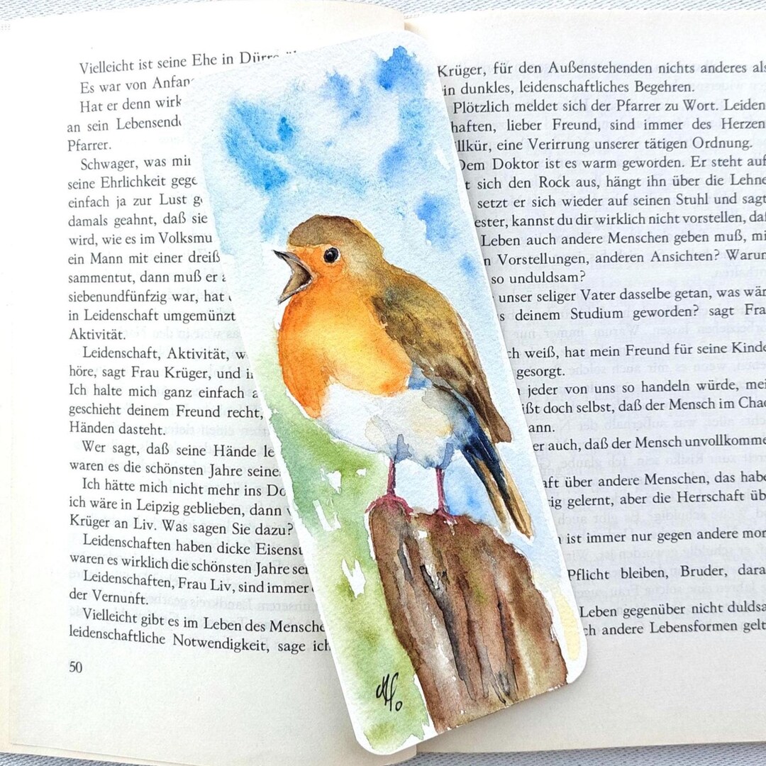 ORIGINAL Hand-painted Bookmark - Singing Robin - Watercolor - Small ...