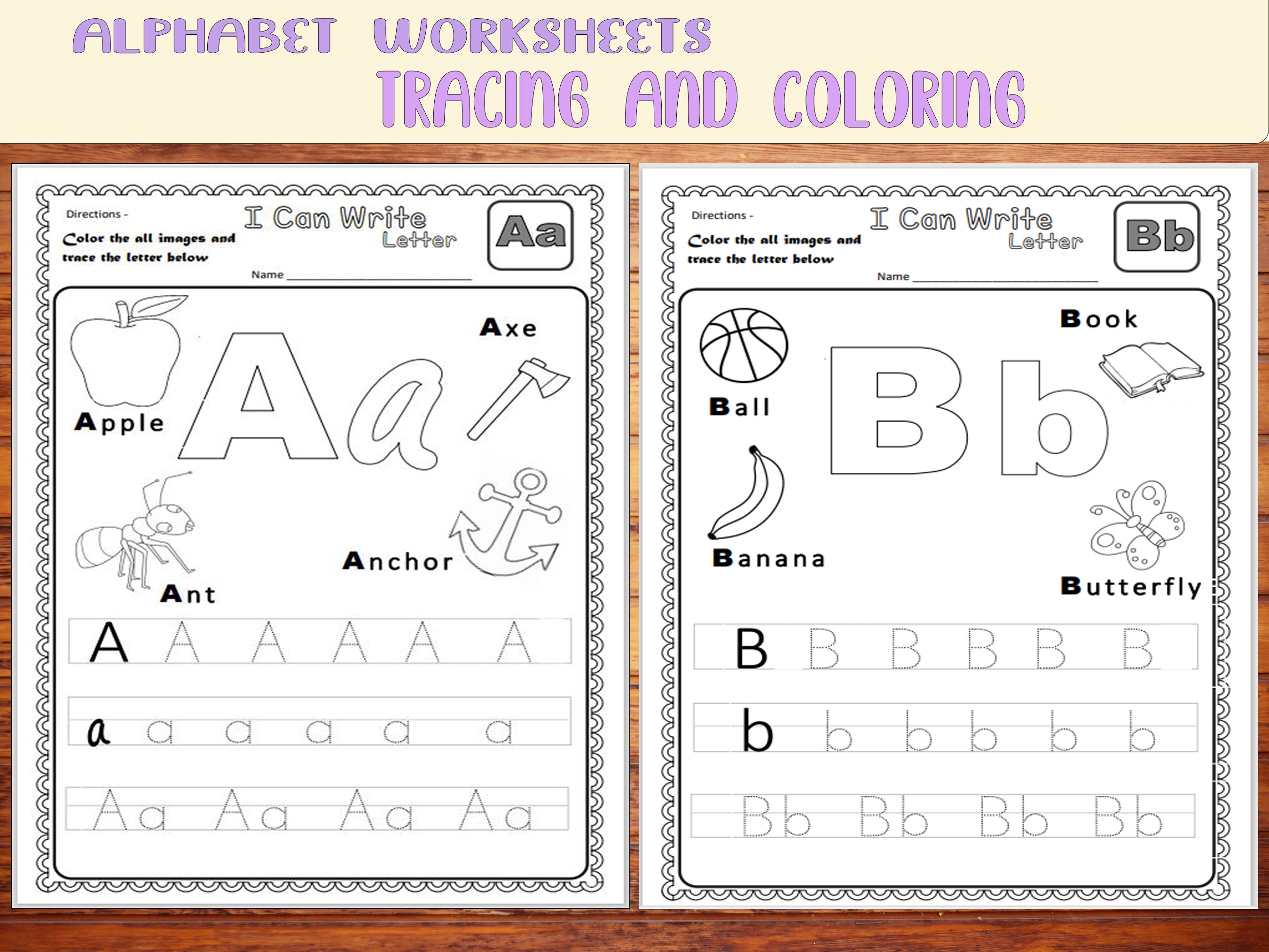 Alphabet Tracing and Coloring Worksheets, 26 Printable Alphabet Tracing ...