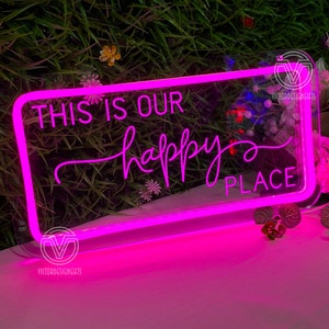 This is Our Happy Place Neon Sign, 3D Engrave Neon Sign, Wall Decor ...