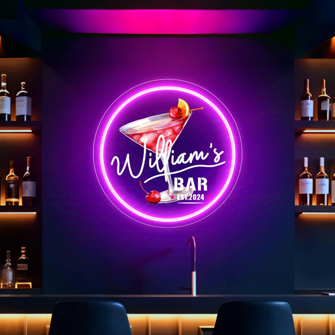 Custom Name Bar Neon Sign, Open Bar Neon Sign, Whiskey Cocktail Tequila ...