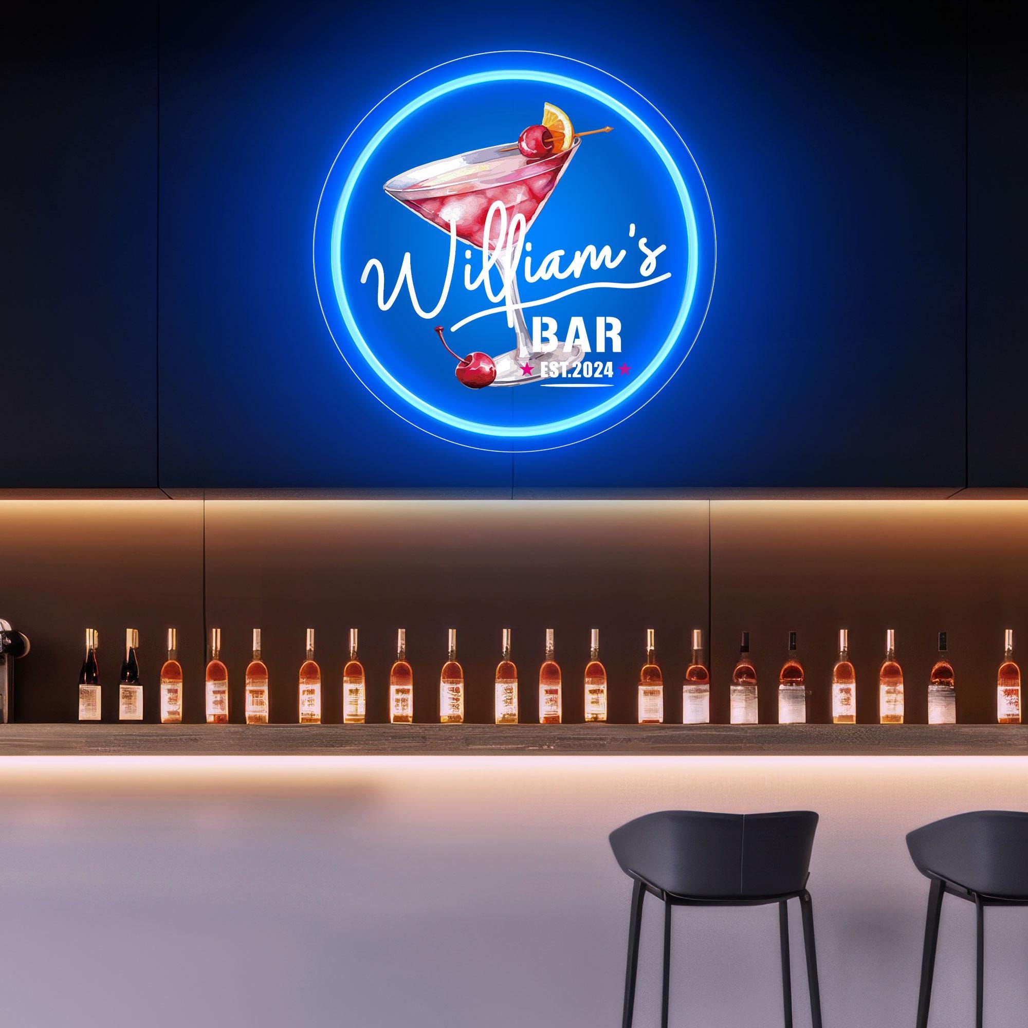 Custom Name Bar Neon Sign, Open Bar Neon Sign, Whiskey Cocktail Tequila ...