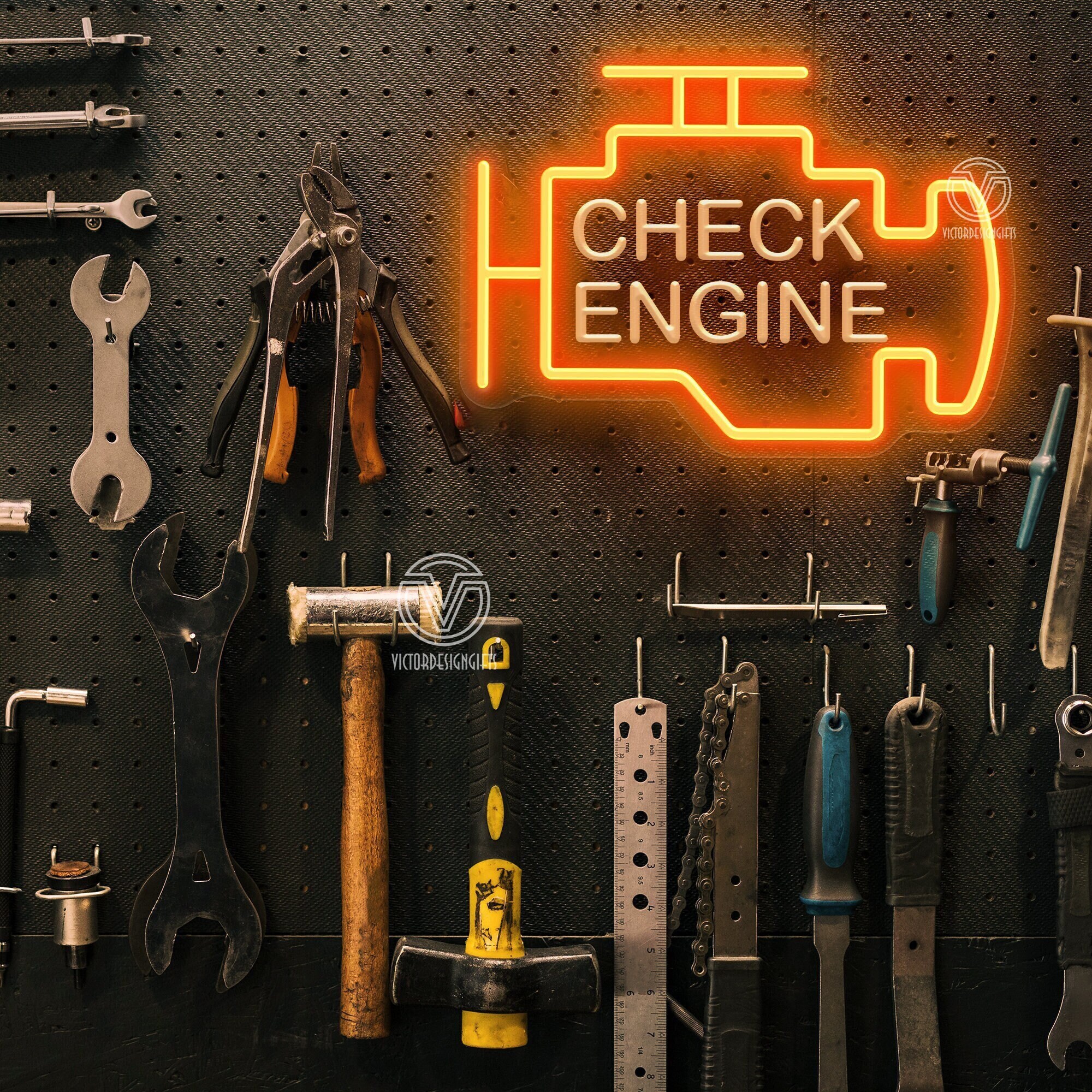 Check Engine Neon Sign, Car Neon Sign Garage Sign Custom Neon Sign ...