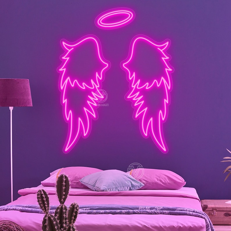 Angel Wings and Halo Neon Sign Custom, Angel Wings Neon Sign, Party ...